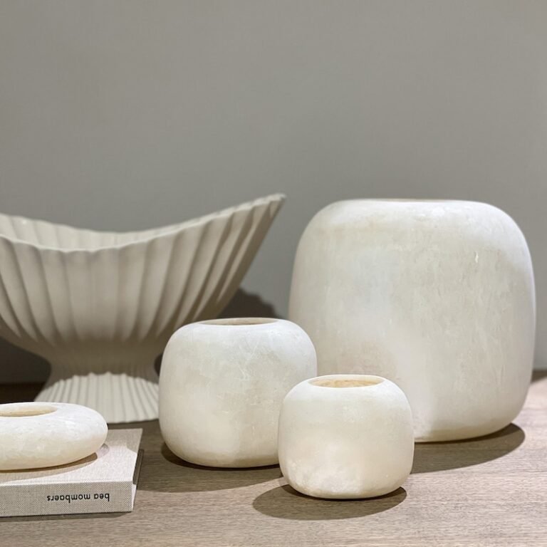 Ball Shape Alabaster Candle Holder | Handcrafted White Stone Votive